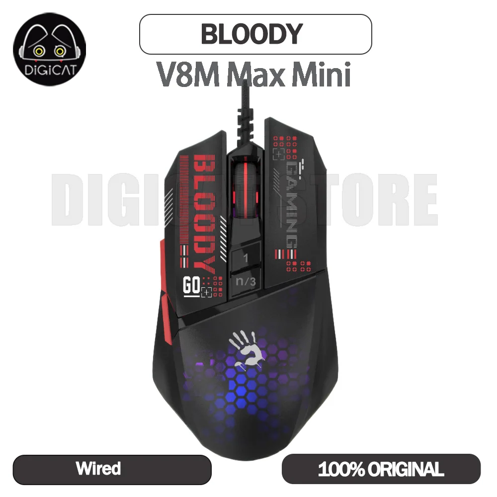 Мини-геймерская мышь Bloody V8M Max, проводная мышь с легким дизайном и RGB-подсветкой, ИК ...