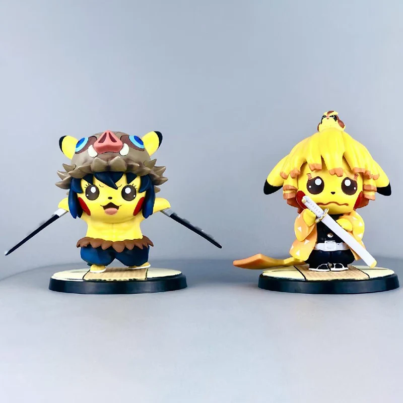 Pokemon Demon Slayer Anime Action Figure Kawaii Pikachu Cosplay ...