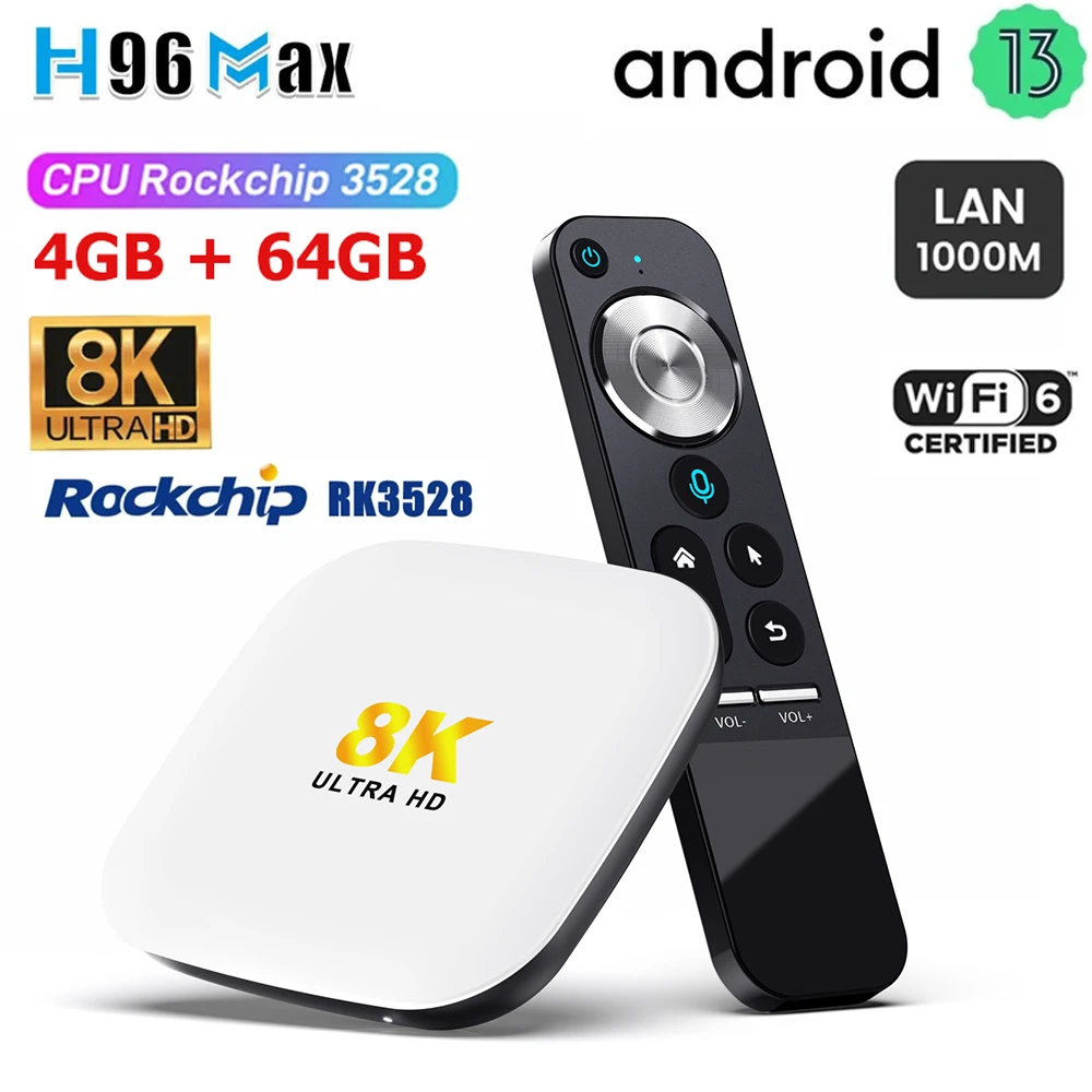 ТВ-приставка H96 MAX M2 Android 13 Smart TV Box 1000M LAN RK3528 4G 64G 32G 4K 2,4G & 5G Wifi6 ...