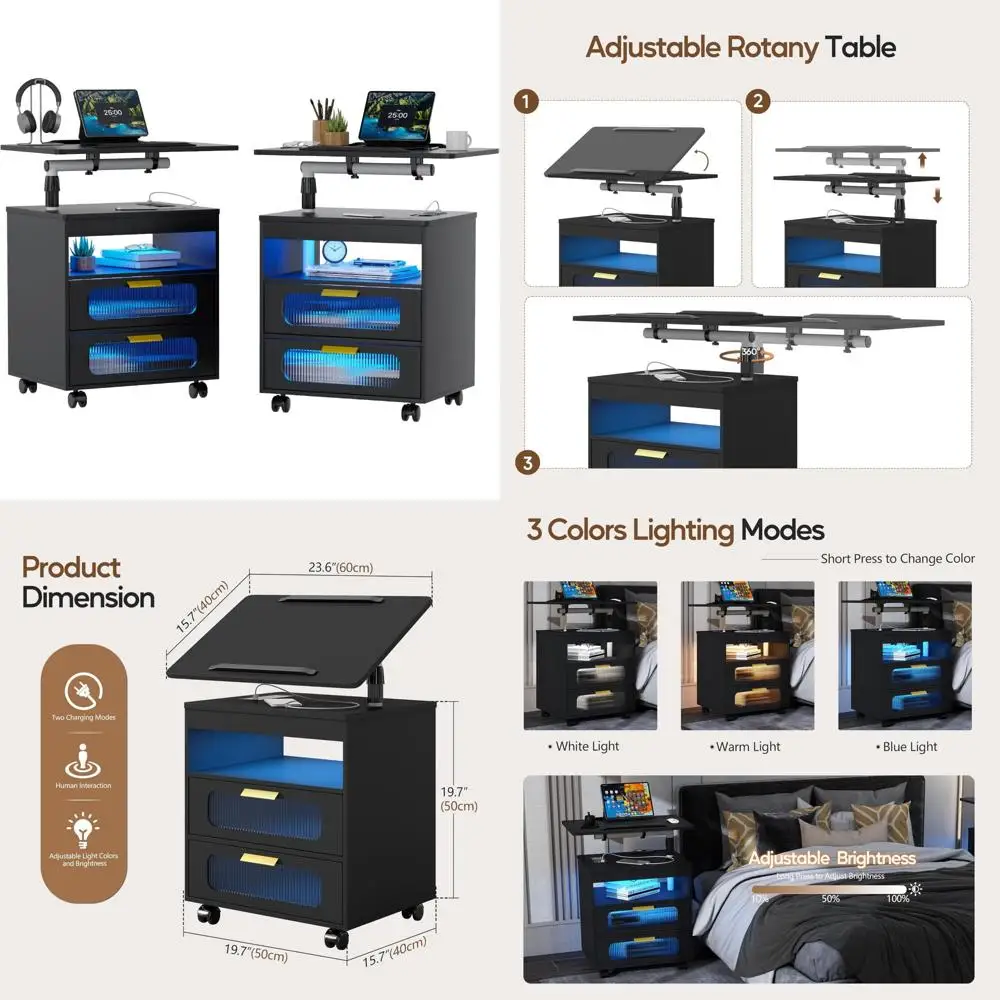 пара светодиодных тумбочек с беспроводной зарядкой и вращающимся ...