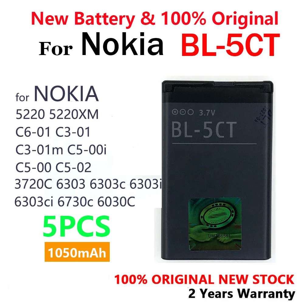 100% новый оригинальный аккумулятор 1050 мАч 3,7 В BL-5CT BL 5CT BL5CT для Nokia 5220XM/6303C ...