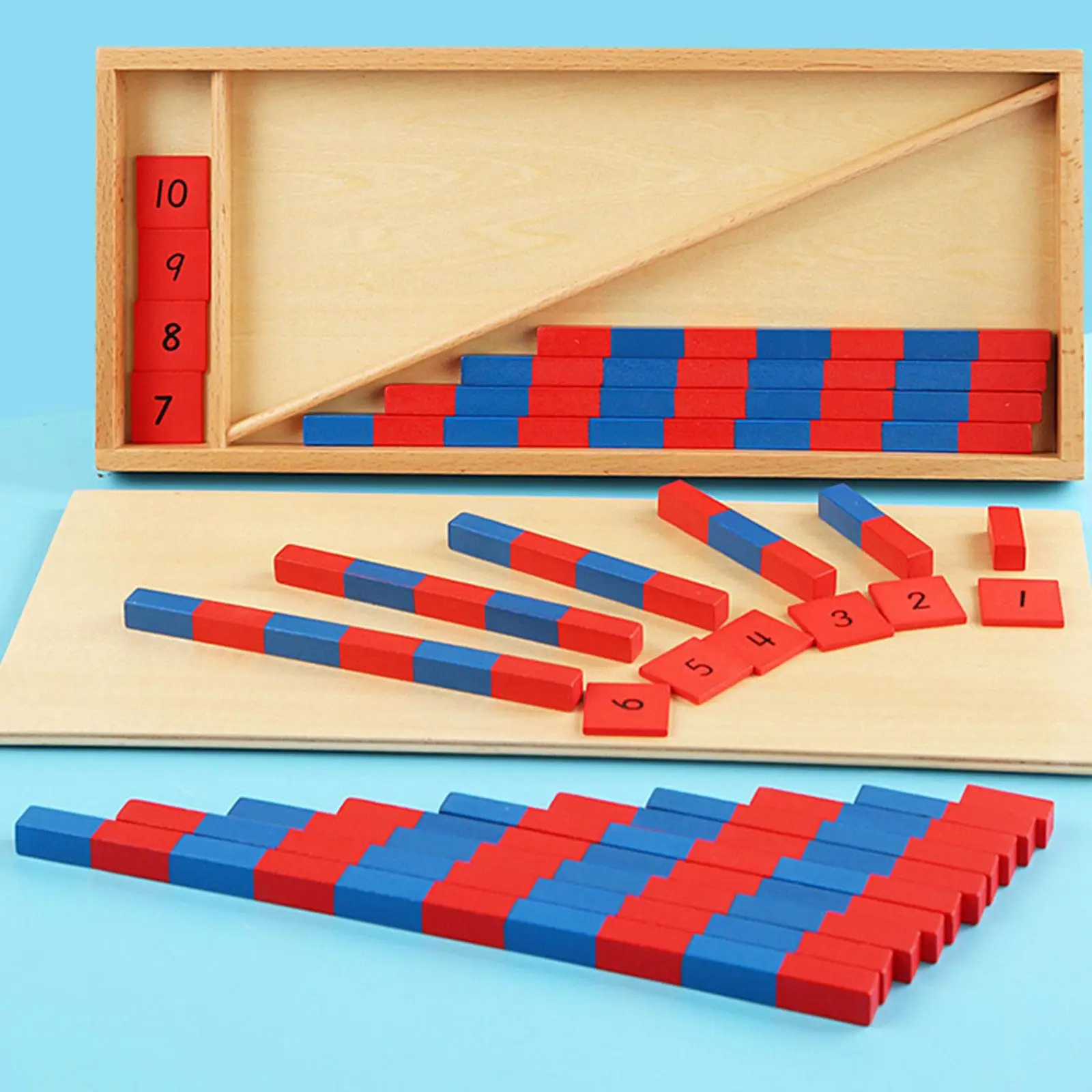 Montessori Red Blue Number Rods Counting Rods Cognition Wood Learning ...