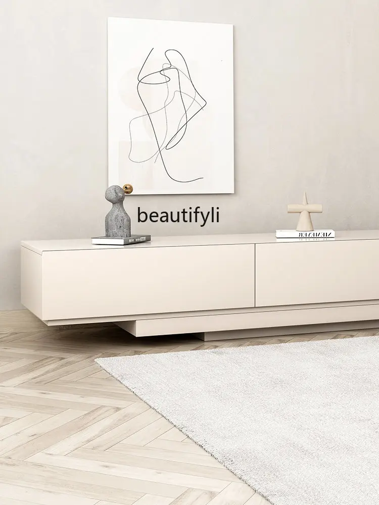 Modern Minimalist Paint TV Cabinet Retractable Living Room Greige TV ...