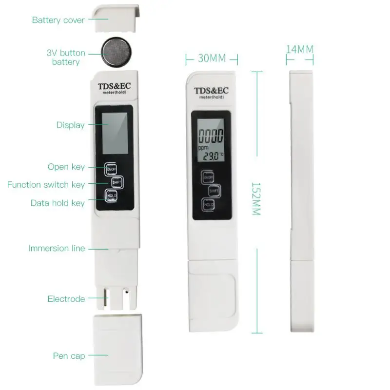 Portable Water TDS Meter Pen EC Conductivity Tester Water Quality ...