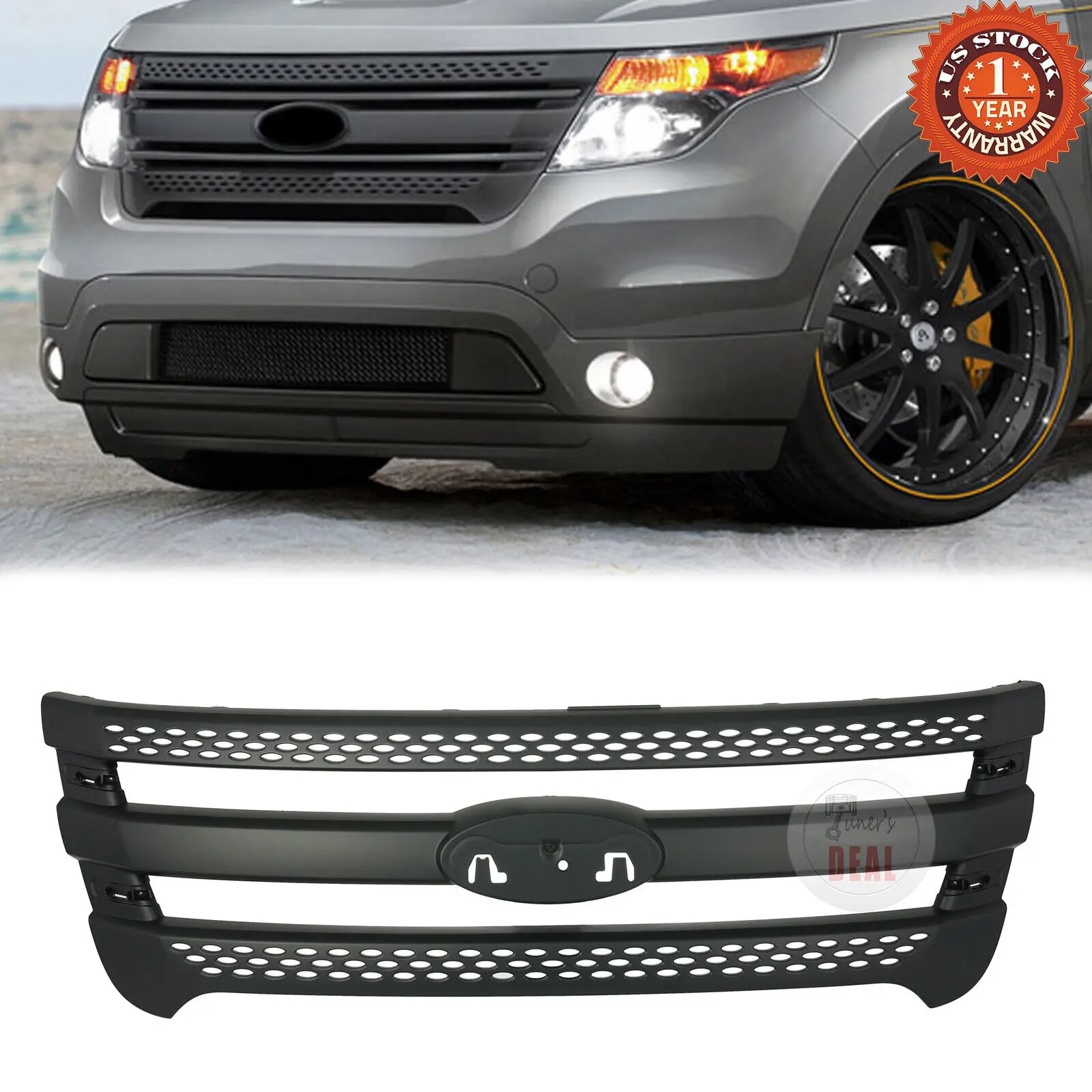 Front Bumper Grille For FORD EXPLORER 2019 2020 Matt Black Grill W/ LED ...