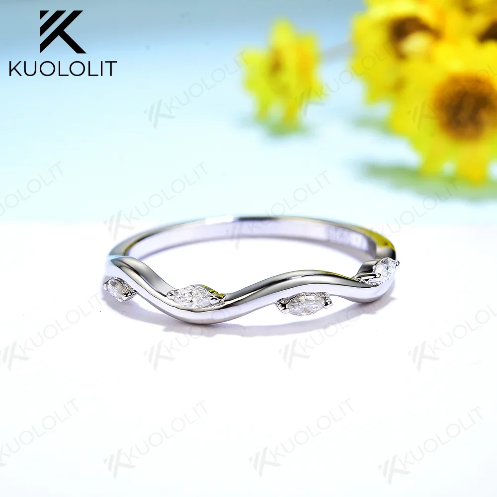 Kuolit Marquise Cut Moissanite кольца для мужчин и женщин однотонный 18 к 14 к 10 к белый ...