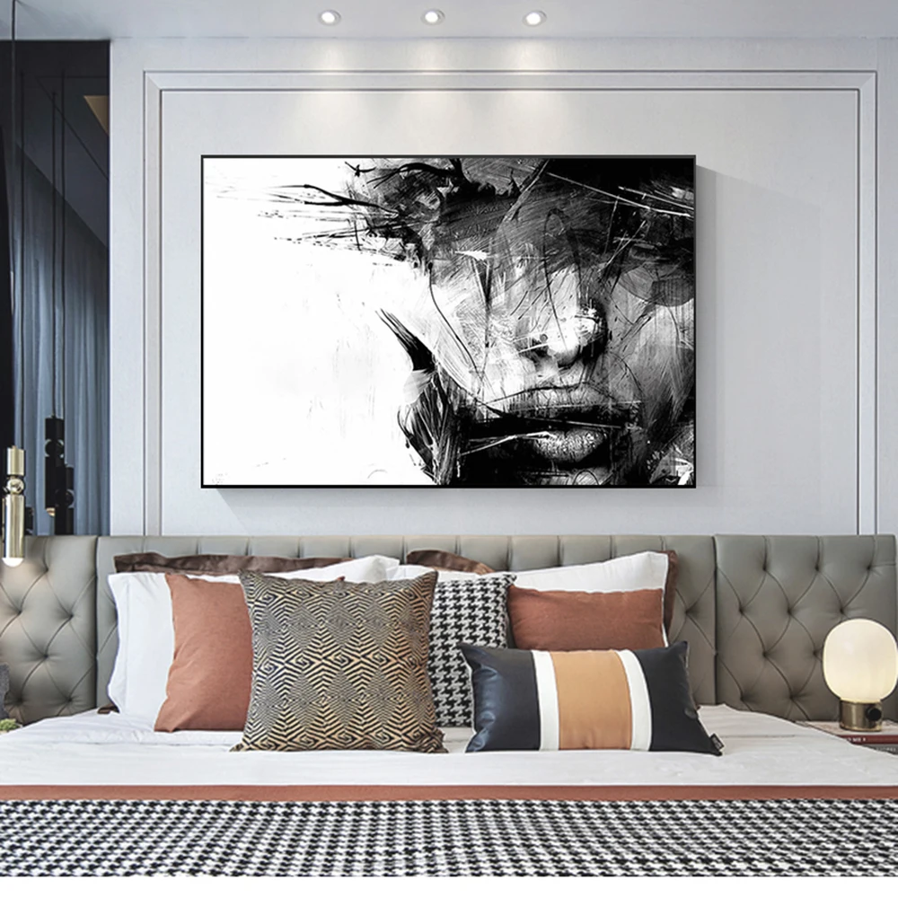 Черно-белая художественная схема линий, Картина на холсте, реалистичный ...