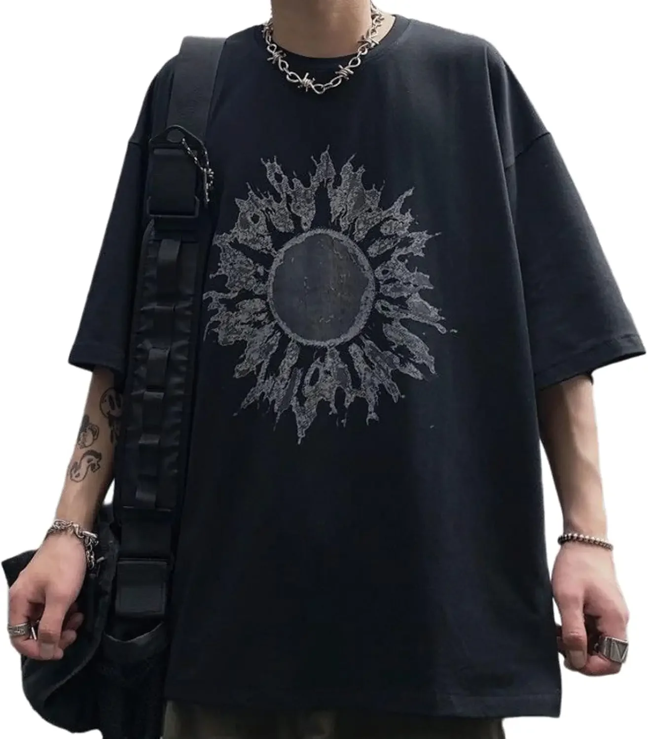 Men Women Gothic Sun Graphic T-Shirt Y2K Dark Academia Punk Short ...