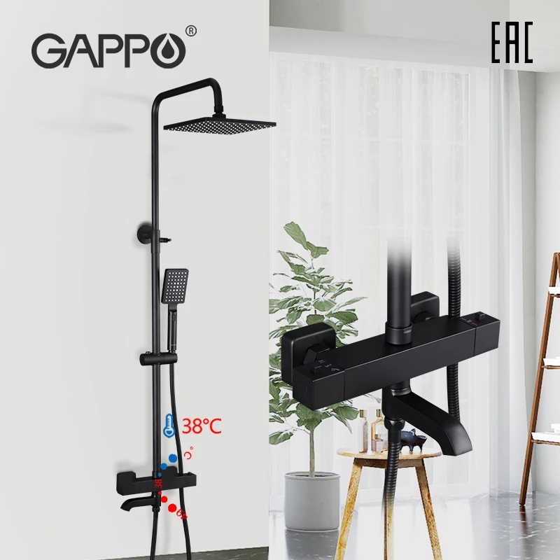 Дождевой Душ Gappo, смеситель с термостатом, тропическая Душевая система, черный цвет, кран для ...