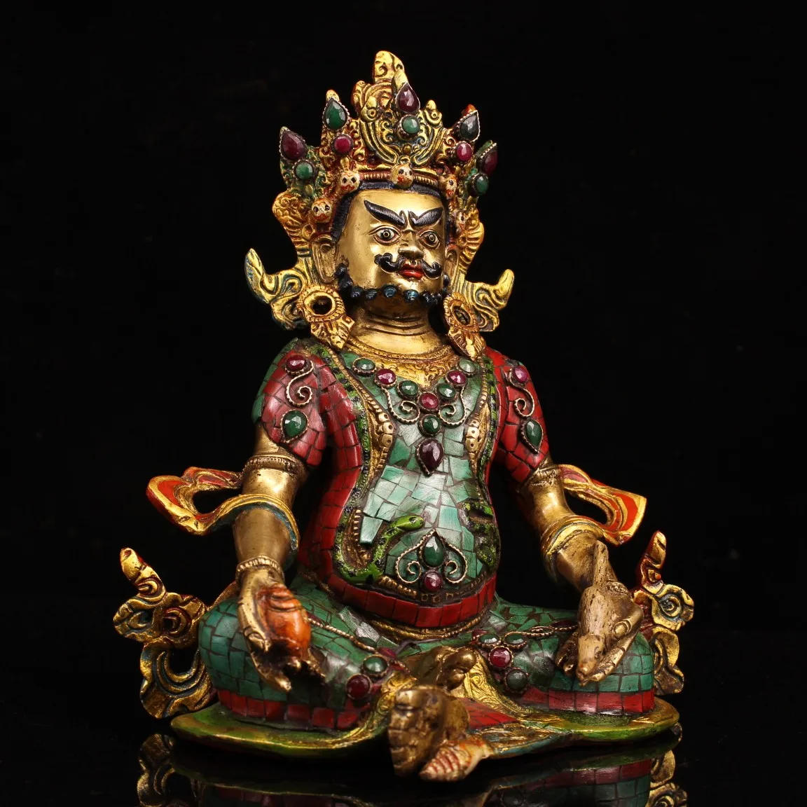 10" Tibetan Temple Collection Old Bronze outline in gold mosaic Gem ...