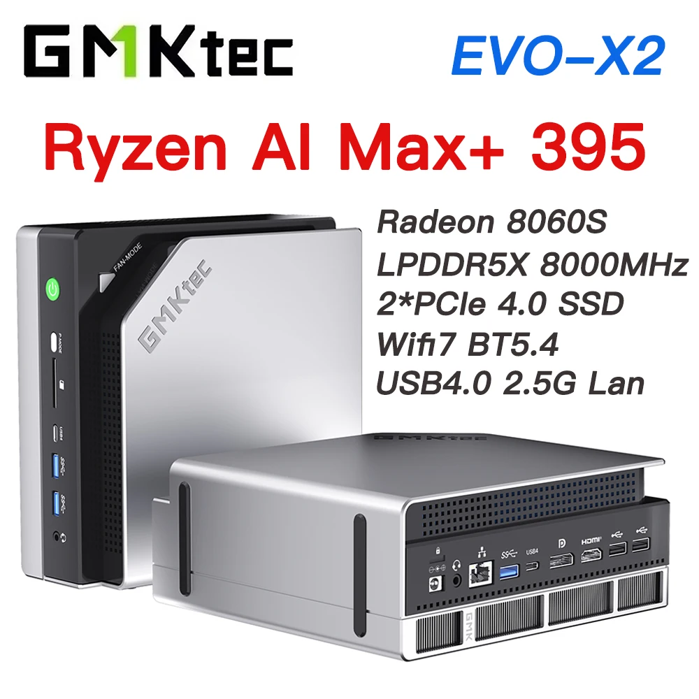 GMKtec EVO-X2 Ryzen AI Max+ 395 MINI PC Radeon 8060S LPDDR5X 128GB 2TB/4TB WIFI7 BT5.4 2.5G USB4 ...