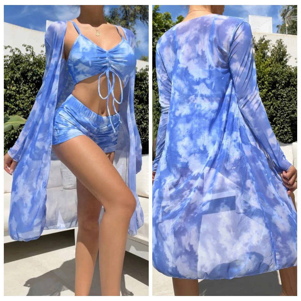 Летняя пляжная одежда из 3 предметов, комплекты бикини, привлекательный ...