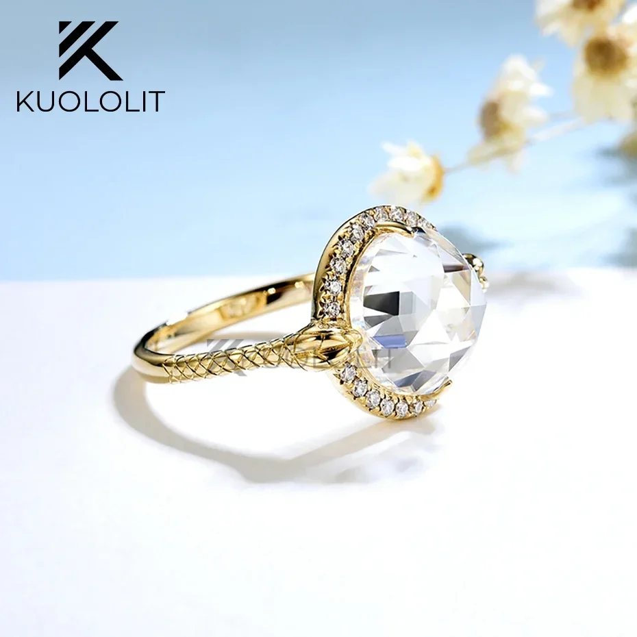 Розовое кольцо из золота Kuolit с муассанитом | AliExpress
