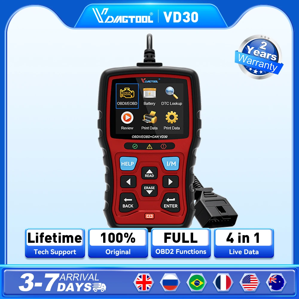 VDIAGTOOL VD30 OBD2 сканер для проверки считывателя кодов двигателя с подставкой ...