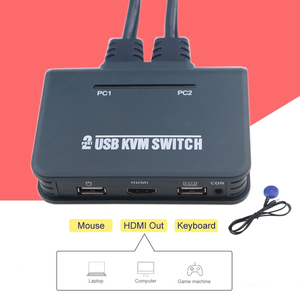 4K 30Hz 2x1 HDMI KVM Switch 2 Port With HDMI Cable for Dual Monitor USB ...