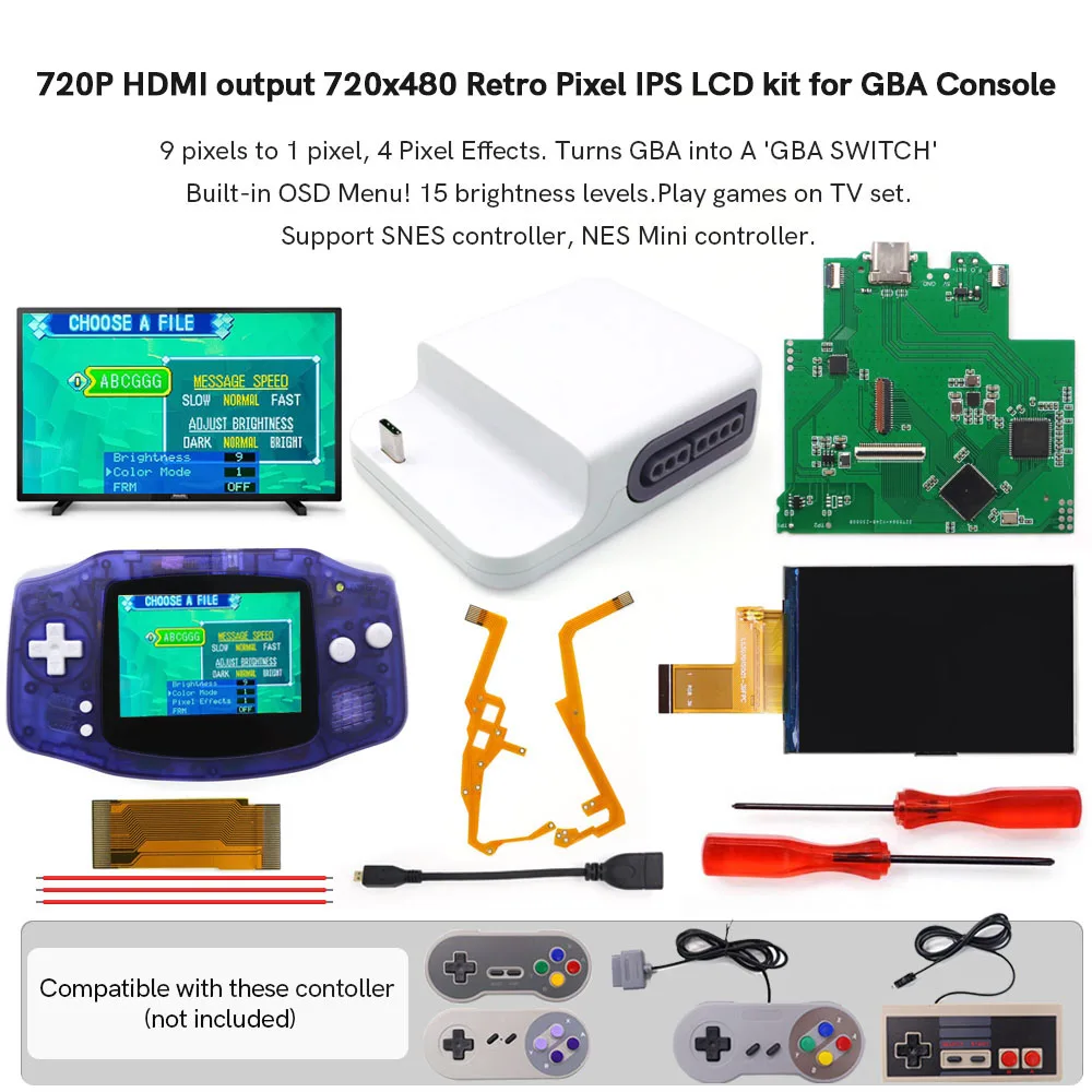 ТВ-версия HDMI V5 GBA Screen Mod Kits Замена IPS с 720P HDMI-совместимой док-станцией для Game ...