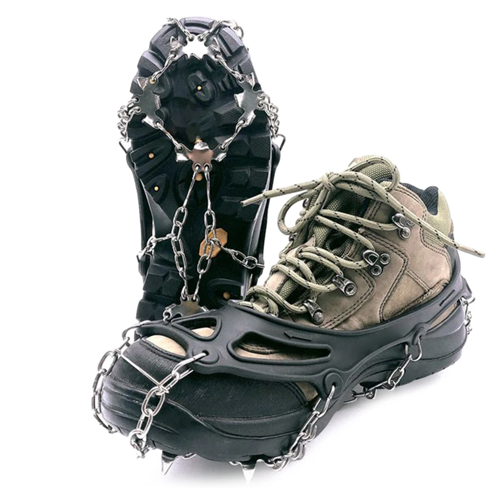 19 Teeth Mountaineering Cleats with Grips Chain Spike Snow Claw Shoe ...