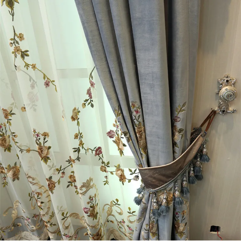 European-Style Italian Flannel Embroidered Curtain Finished Simple ...