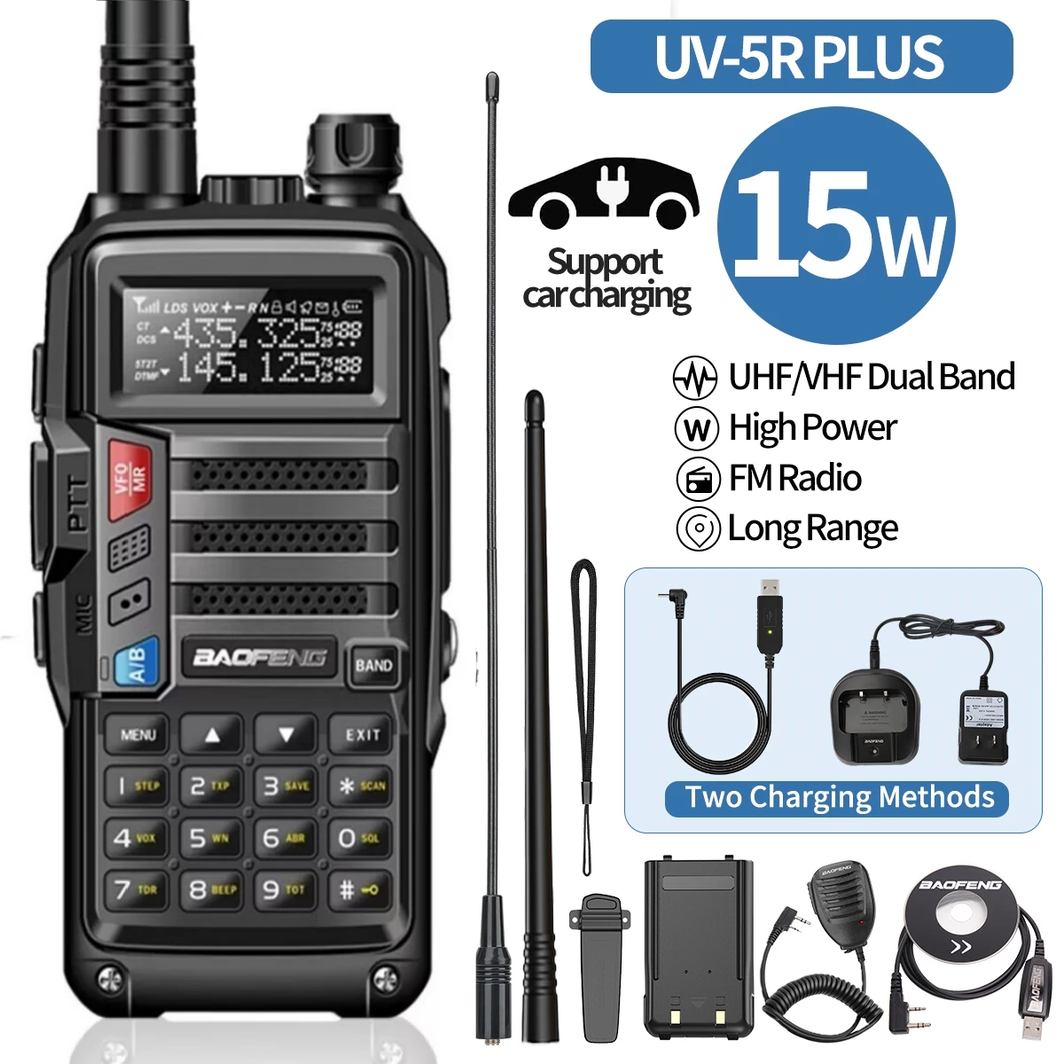 Портативная рация BAOFENG UV-5R Plus 15 Вт с USB-зарядным устройством ...