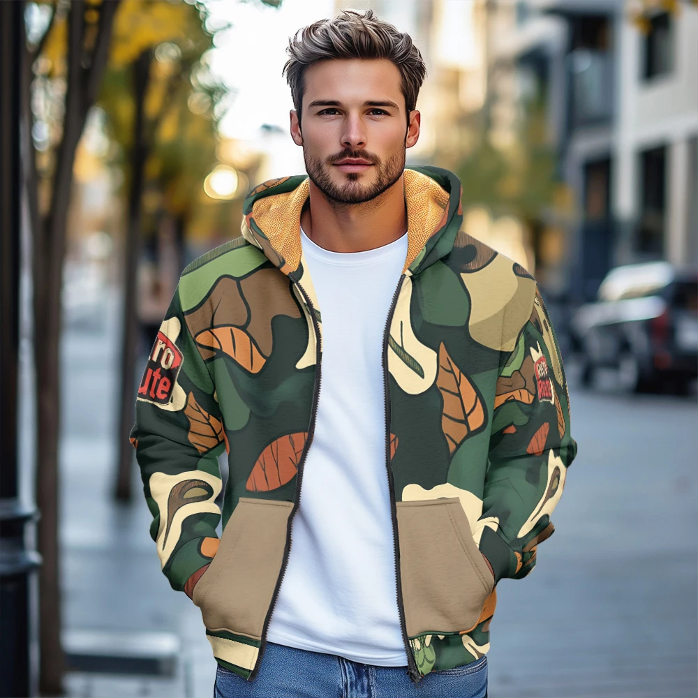Large Size Men's Short Zipper Hooded Winter Warm Fleece Jacket Unique ...