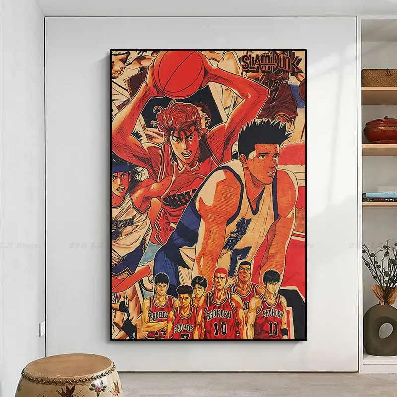 Anime SLAM DUNK Movie Posters Retro Kraft Paper Sticker DIY Room Bar ...