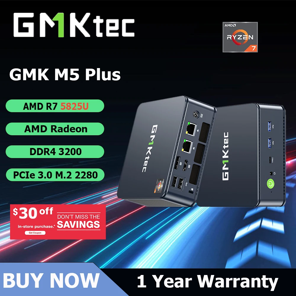 Мини-ПК M5 GMKtec M5 Plus AMD R7 5825U Mini PC 8-ядерный 16-поточный 16 ...