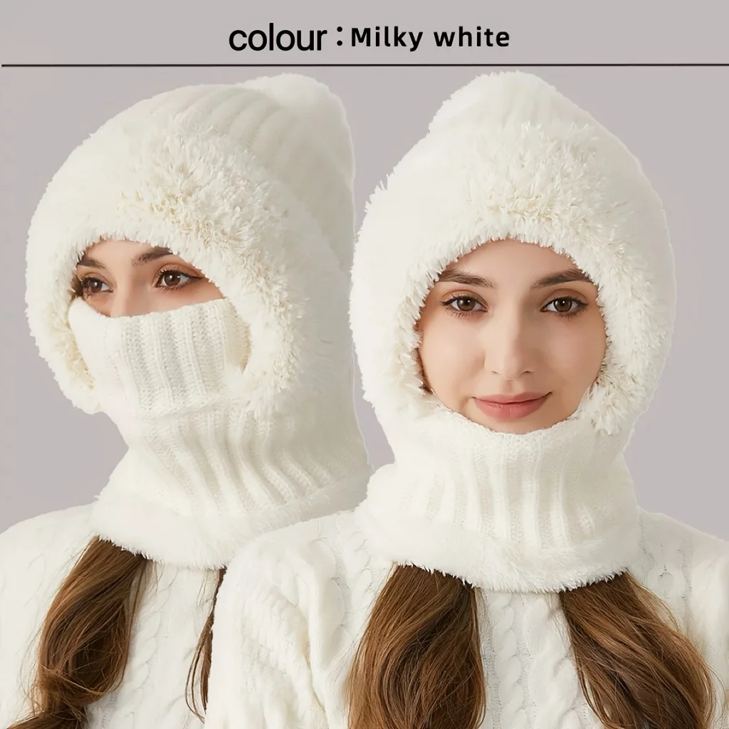 1 all-in-one knitted hat Autumn and winter solid color balaclava simple ...