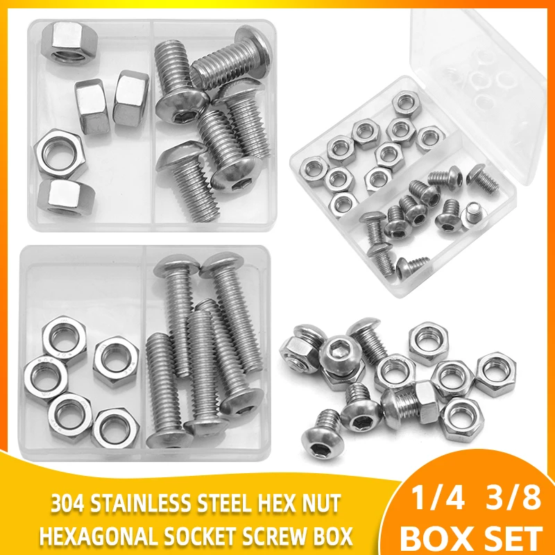 Industrial Grade 304 Stainless Steel Hex Nut & Allen Bolt Set (1/4-20/3 ...