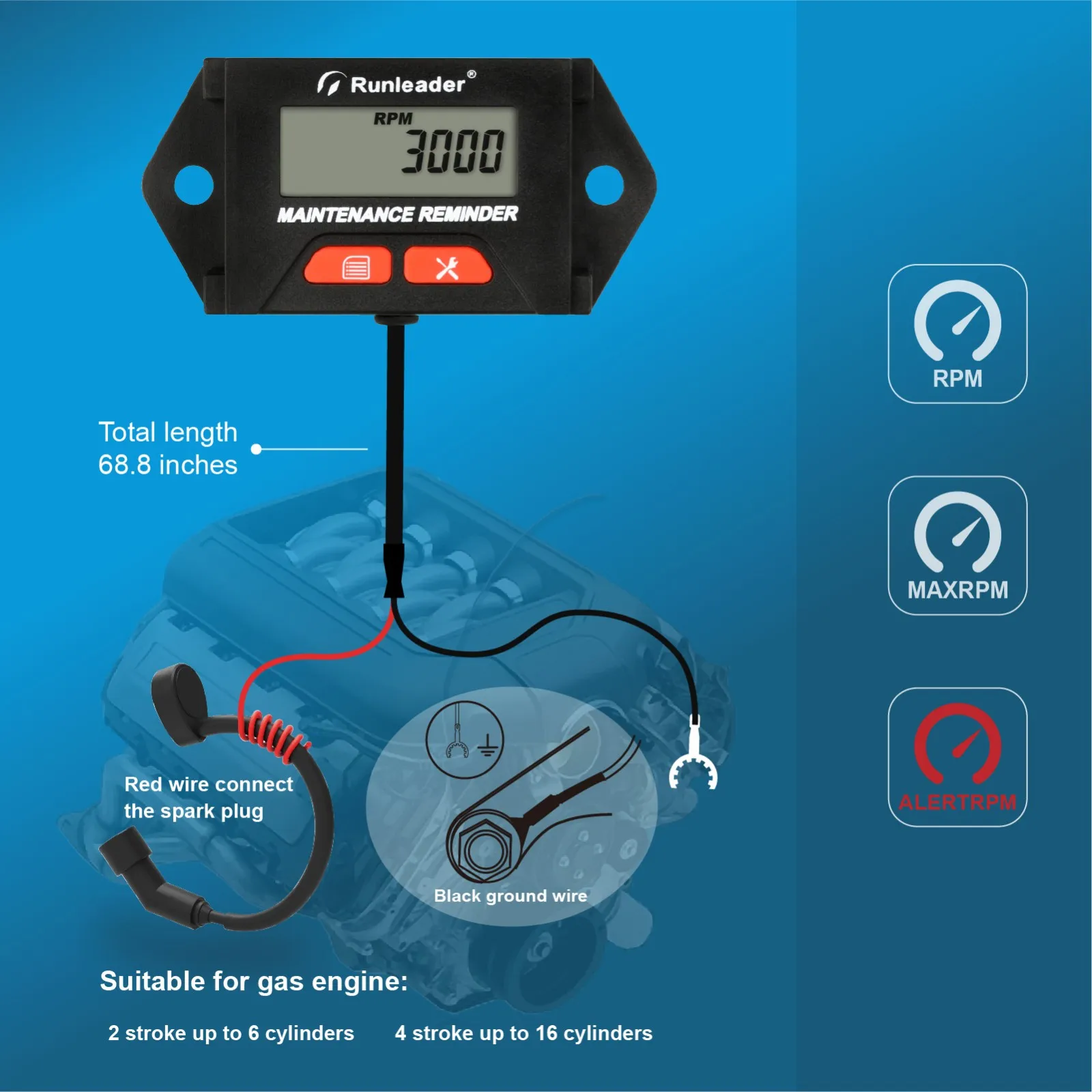 Digital Hour Meter Tachometer Reminder Shutdown Maintenance Reminder ...