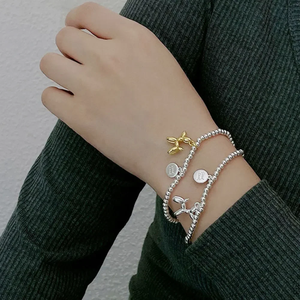 Браслет женский из стерлингового серебра с круглыми бусинами, изящный ...