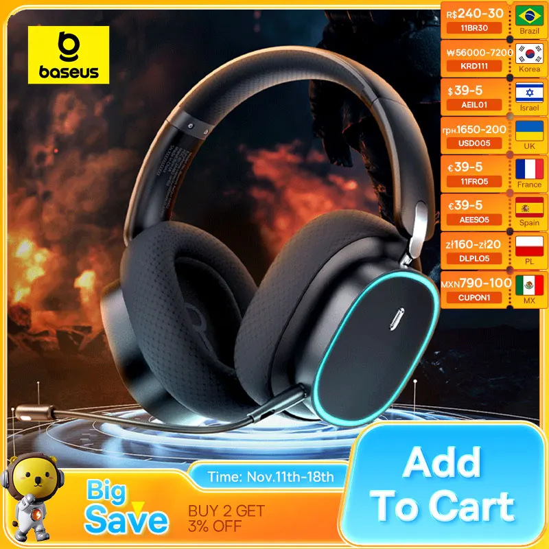 Baseus GH02 Игровые беспроводные наушники с микрофоном Накладные ...