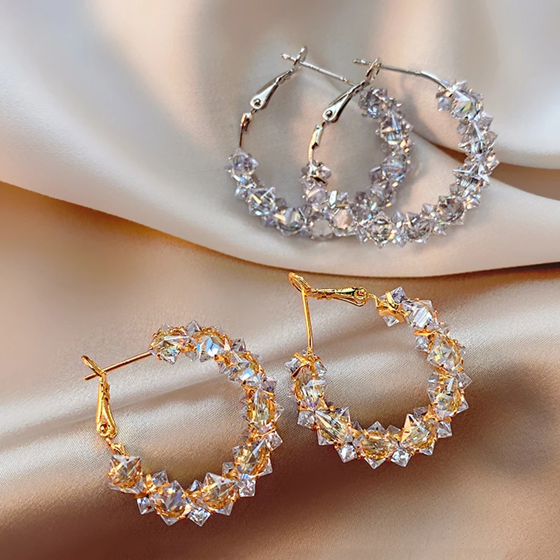 Серьги-кольца JWER из меди с кристаллами | AliExpress