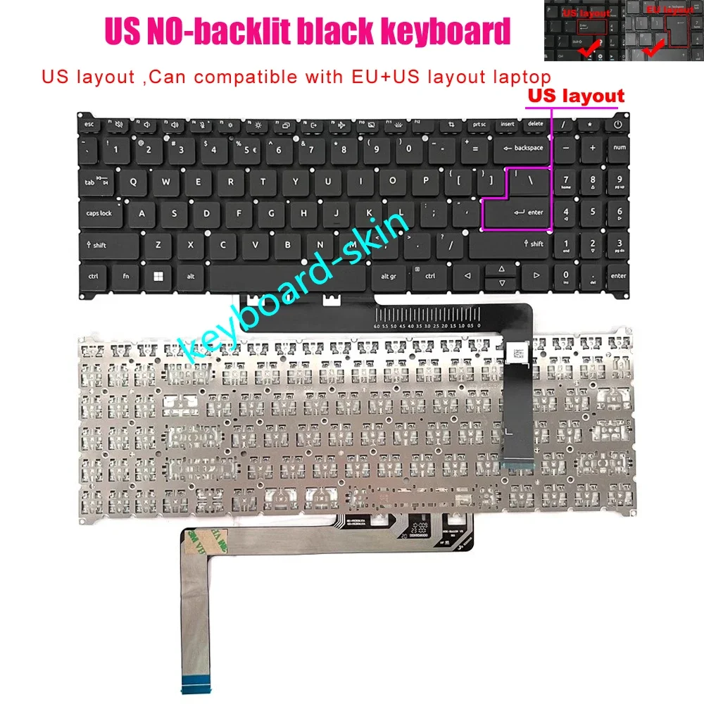 Новая клавиатура США без подсветки для ноутбука Acer Extensa 15 EX215 ...