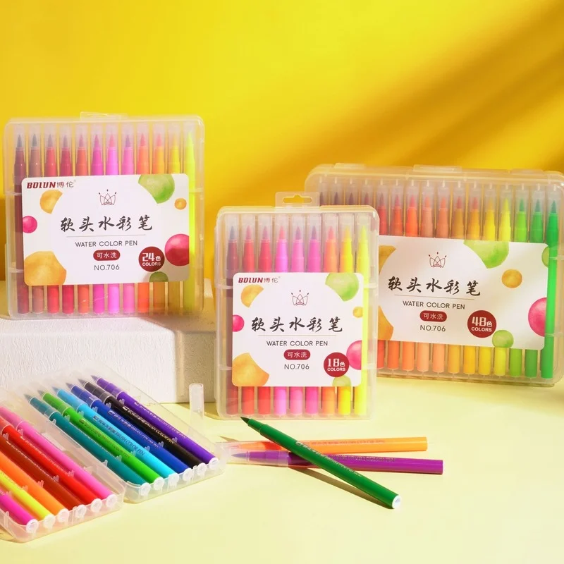 24 36 Color Washable Soft Head Watercolor Pen Brush Set Student Children Painting Office Stationery Set School Art Supplies AliExpress