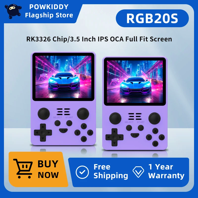 Пурпурная новая портативная игровая консоль POWKIDDY RGB20S в стиле ...
