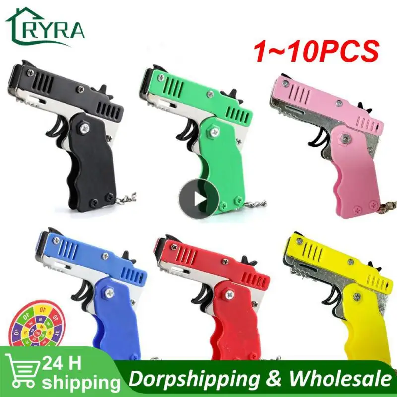 1~10PCS Rubber Band Gun Kids Toy Cool Keychain Mini Metal Folding ...