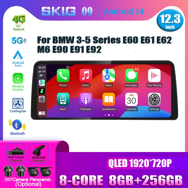 12,3 "Android 14 для BMW 3-5 серии E60 E61 E62 M6 E90 E91 E92 Автомобильный радиоприемник ...