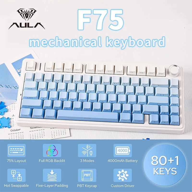 Игровая механическая клавиатура AULA F75, 80 клавиш, с боковой ...