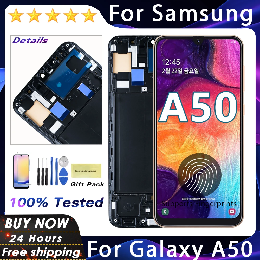 AMOLED Pantalla ЖК-дисплей для Samsung A50, ЖК-дигитайзер в сборе с ...