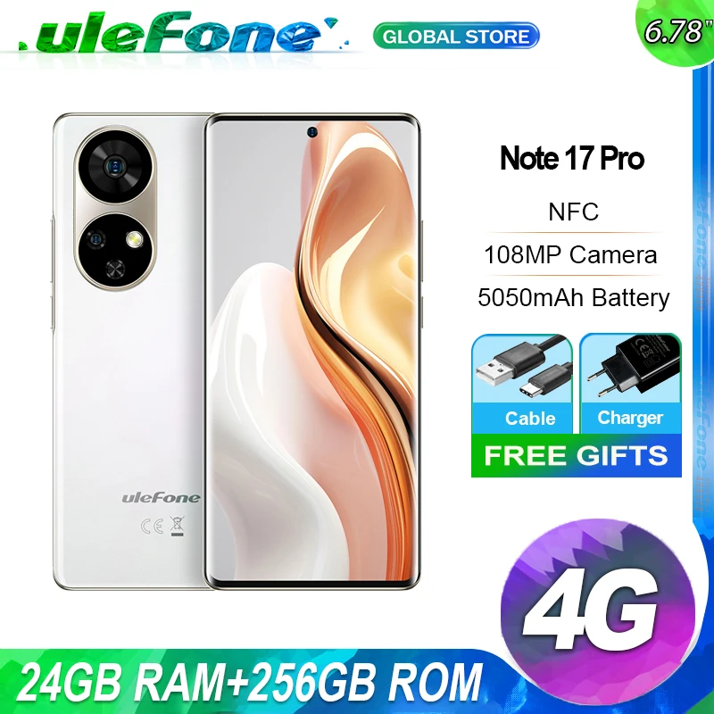 Ulefone Note 17 Pro,24 Гб + 256 Гб,Android 13,NFC, 6,78 дюйма, 120 Гц AMOLED изогнутый дисплей ...