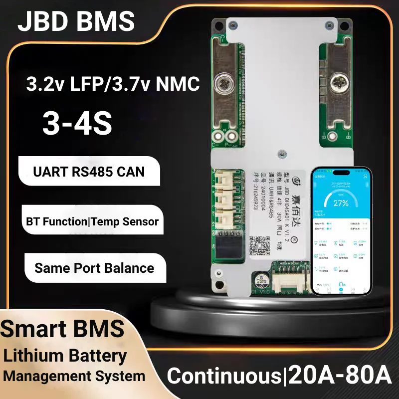 JBD Smart BMS 3S 4S LiFePo4 12V 20A 30A 50A 80A JBDBMS BT APP LFP NMC Система управления ...
