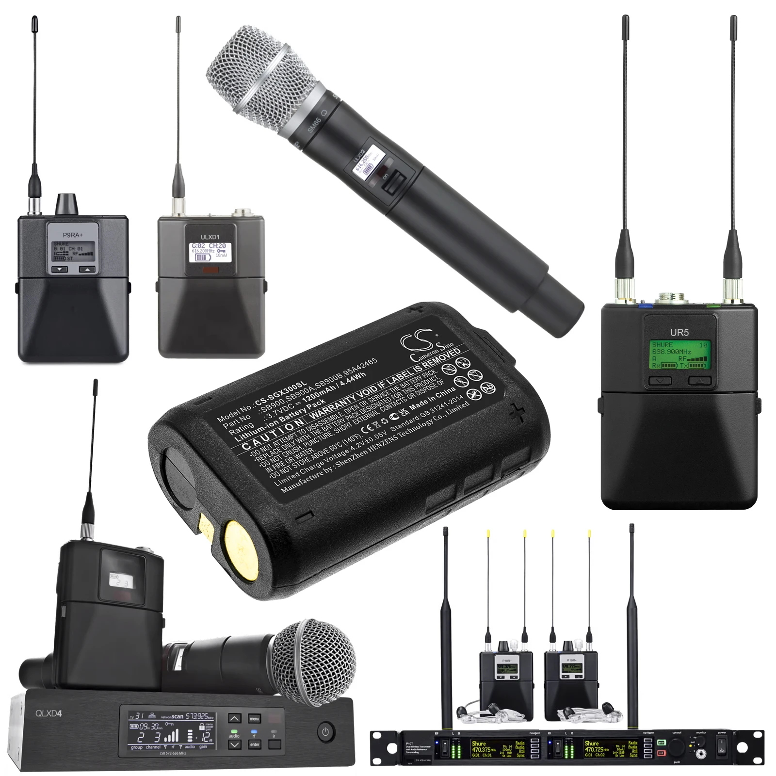 Аккумулятор 3,7 В, 1200 мАч SB900 SB900A SB900B для SHURE P9RA P10R UR5 ...