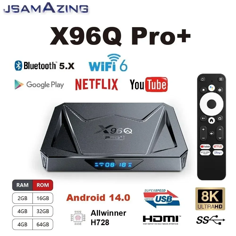 X96Q PRO+ Android 14 Smart TV Box Wi-Fi 6 Allwinner H728 ARM Cortex A55 Ethernet 1000M 16/32/64 ...