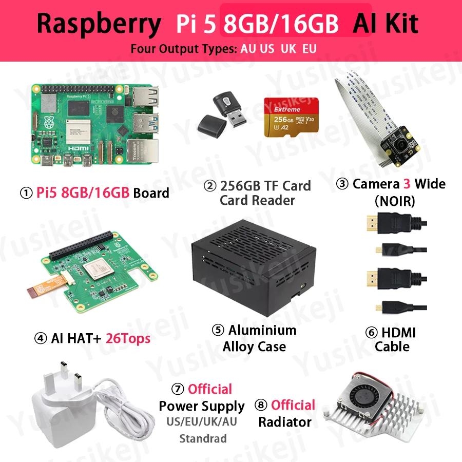 Оригинальный Raspberry Pi 5 8 ГБ Raspberry Pi 16 ГБ (Pi5 8 ГБ/Pi5 16 ГБ +Ai HAT 26 точек + чехол ...