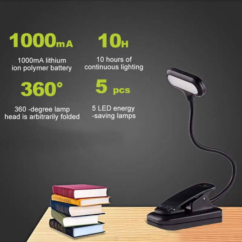 7 LED Book Light USB Rechargeable Reading Light 3-Level Warm Cool White Daylight Portable ...