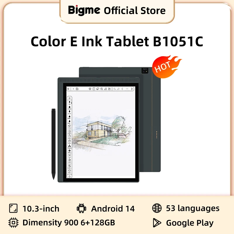 Bigme-B1051C Электронный планшет для чтения электронных книг, 10,3 дюйма, цвет, Eink ...