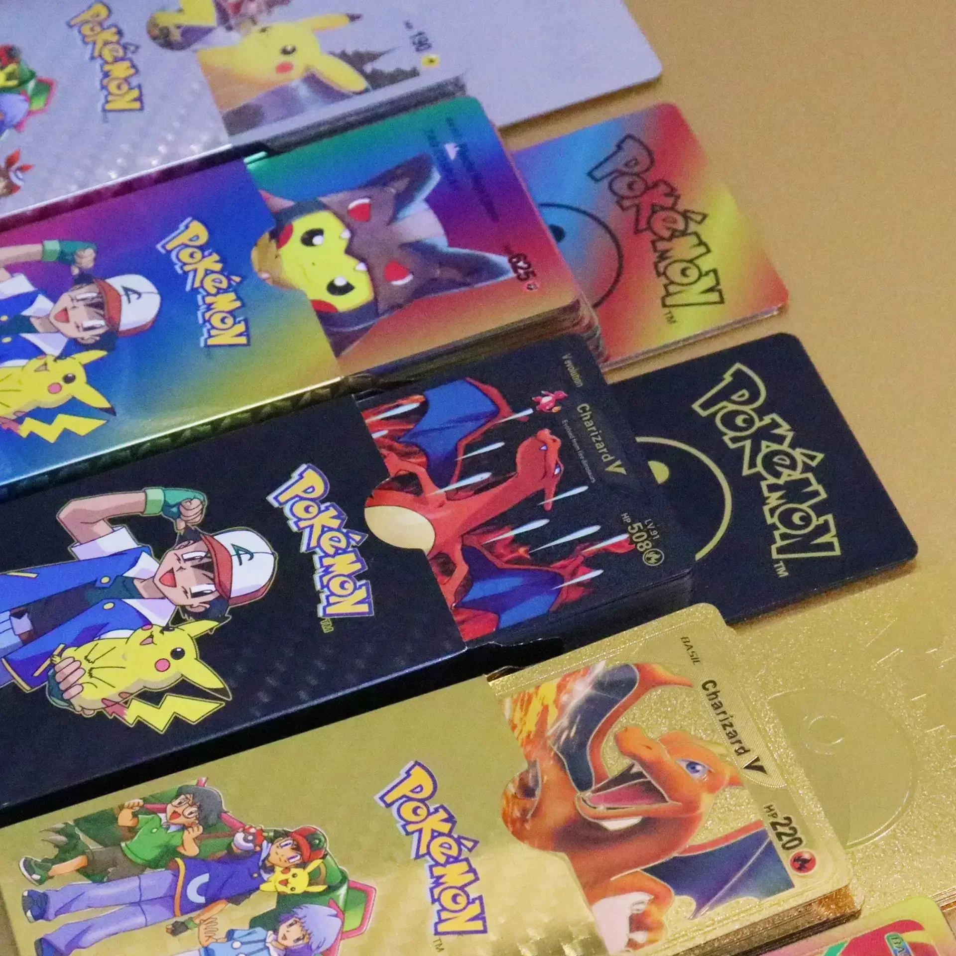 Коллекционные карты Pokemon Gold Foil с Пикачу MINISO | AliExpress
