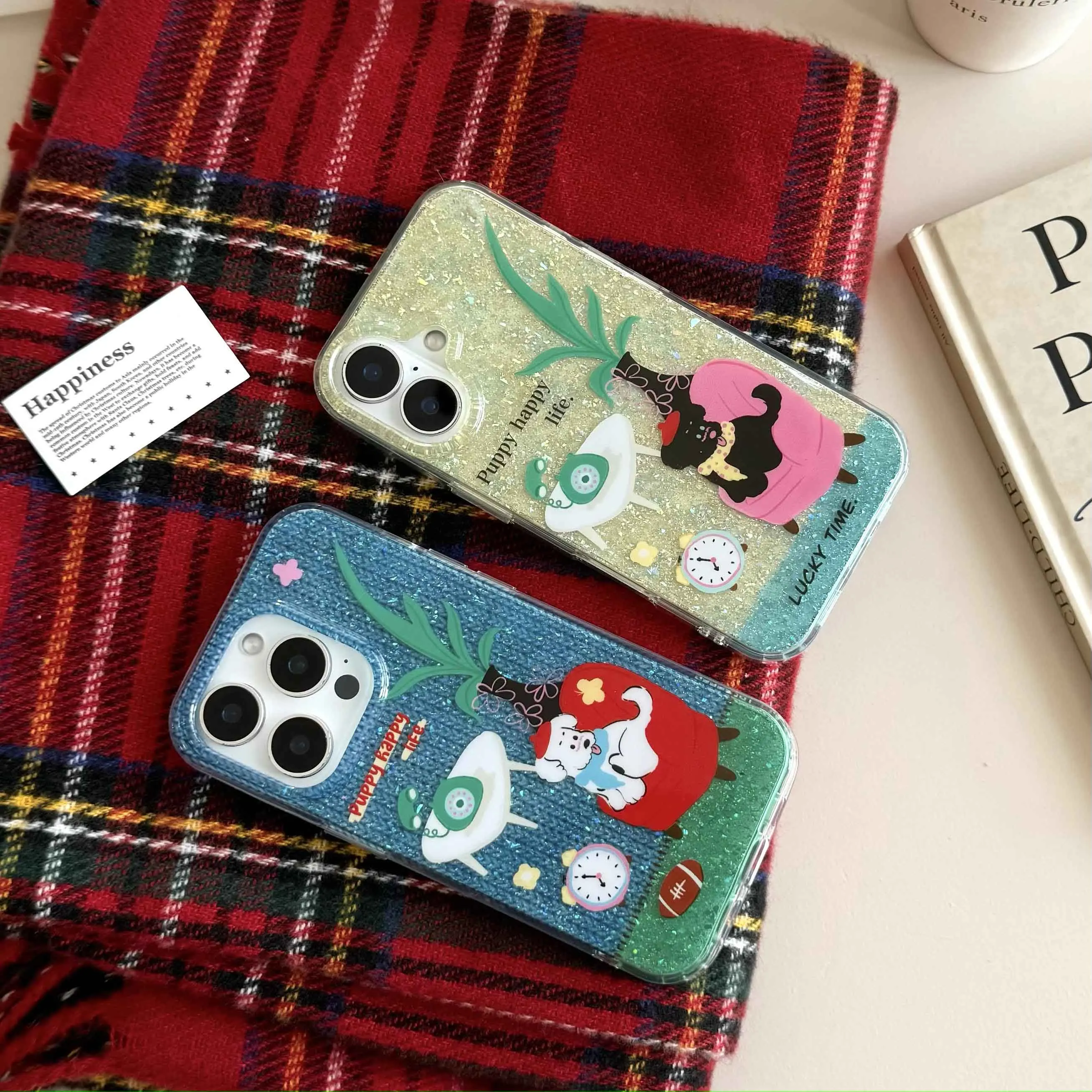 Cartoon winter puppy shiny phone case for iphone 13promax 15pro ...