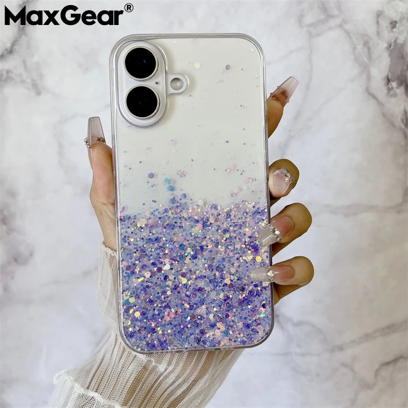 Серебристый чехол для телефона с блестками и блестками для iPhone 16, 15, 14, 13, 12, 11 Pro Max ...