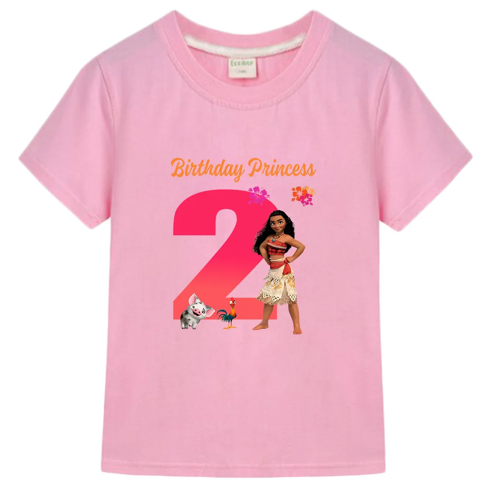 Moana Ocean 2 Birthday Princess T-shirts Kids 2-9 Years Cotton Tshirts ...